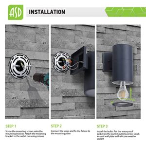 ASD E26 Base Socket Wall Mount Light Fixture | Round Cylinder Sconce | 8 Inch 60W 120V A19 Bulb | Up or Down Lighting, Outdoor Lamp, Decoration Lantern, Waterproof, ETL | Black