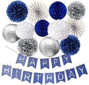 zorpia outer space birthday party decorations 1st birthday boy prince party decorations with navy silver tissue pom poms decorations happy birthday banner navy blue glitter silver paper star garlands