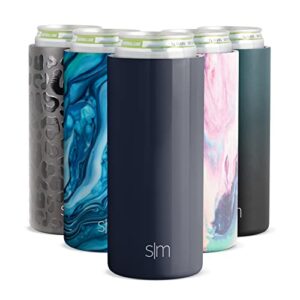 simple modern skinny can cooler | slim insulated stainless steel drink sleeve holder | insulate seltzer, soda, beer, energy drinks | gift for women her | ranger collection | slim 12oz | deep ocean