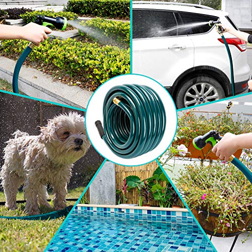 Worth Garden Short Garden Hose 3/4 in. X 25ft. NO KINK,No Leak,HEAVY DUTY Durable PVC Water Hose with Brass Hose Fittings Swivel Grip,Male to Female Fittings,12 YEARS WARRANTY, Dark Green,H065B04