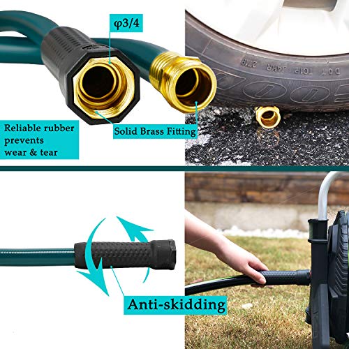 Worth Garden Short Garden Hose 3/4 in. X 25ft. NO KINK,No Leak,HEAVY DUTY Durable PVC Water Hose with Brass Hose Fittings Swivel Grip,Male to Female Fittings,12 YEARS WARRANTY, Dark Green,H065B04