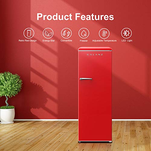 Galanz GLF11URDG16 Convertible Freezer/Fridge, Electronic Temperature Control, 11 Cu.Ft, Hot Rod Red