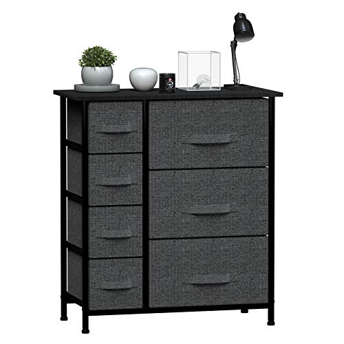 TOROTON 7 Drawers Dresser, Furniture Storage Tower Organizer Unit for Bedroom, Living Room, Hallway, Closet, Sturdy Steel Frame Wood Top with Easy Pull Fabric Bins for Clothing, Blankets - Dark Grey