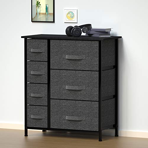 TOROTON 7 Drawers Dresser, Furniture Storage Tower Organizer Unit for Bedroom, Living Room, Hallway, Closet, Sturdy Steel Frame Wood Top with Easy Pull Fabric Bins for Clothing, Blankets - Dark Grey