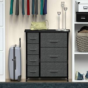 TOROTON 7 Drawers Dresser, Furniture Storage Tower Organizer Unit for Bedroom, Living Room, Hallway, Closet, Sturdy Steel Frame Wood Top with Easy Pull Fabric Bins for Clothing, Blankets - Dark Grey