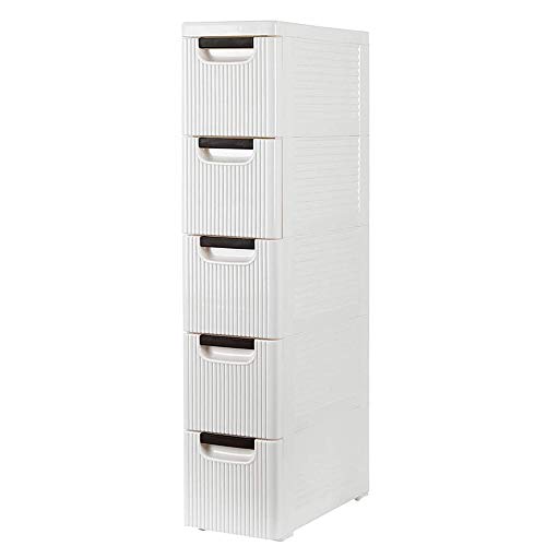 Dresser Storage Drawer Units Narrow Rolling Storage Cabinet Plastic 5-Drawer Storage Cart on Wheels,Standing Shelf Units for Bathroom Bedroom Office Kitchen Living Room (5-Drawer)