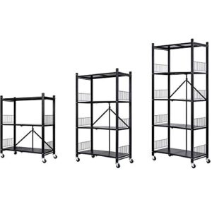 JAQ Foldable Storage Shelves Unit,5-Tier Folding Shelf Rack Organizer Cart with Rolling Wheels for Temporary or Mobile Storage in Garage Kitchen Warehouse Patio Plants Basement ( Black,5-Tier)