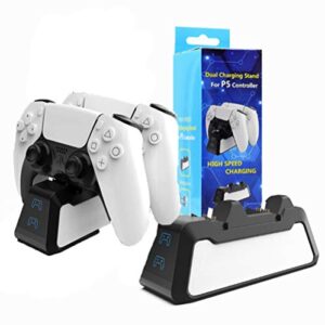 newest charging station for ps5 wireless controllers, with led indicator, white, fast charing dock for dual sense playstaion 5 controller with 80cm short charging cord