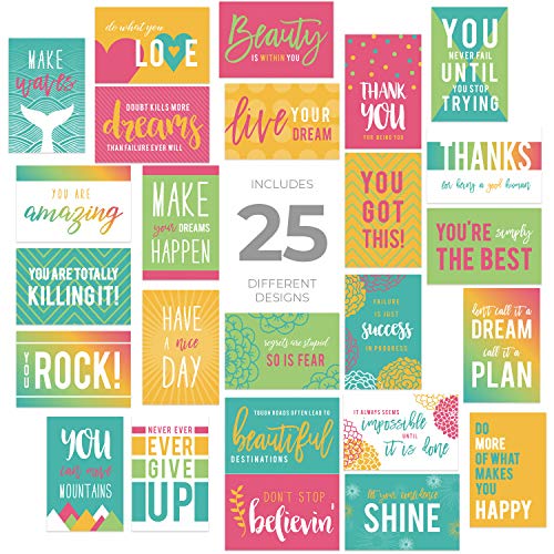 Canopy Street Motivational Quote Postcards / 25 Inspirational Postcards / 4" x 6" Encouraging Note Cards/Uplifting Bright Card Designs/Made In The USA