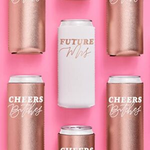 xo, Fetti Bachelorette Party Cheers and Future Mrs Slim Can Cooler - White + Rose Gold, 10 Ct | Drink Sleeve, Bridal Shower Can Holder, Engagement Party Decoration and Bride to Be Gift