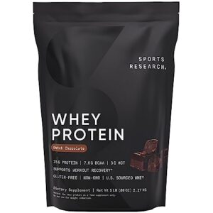 sports research whey protein - sports nutrition whey isolate protein powder for lean muscle building & workout recovery - 5 lb bag bulk protein powder 25g per serving - dutch chocolate, 56 servings