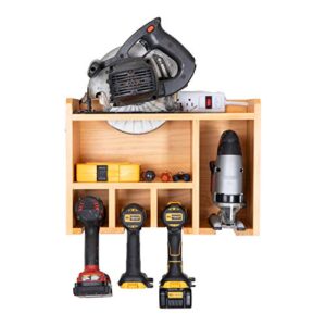 iron forge tools power tool organizer for garage - fully assembled wood tool chest, 3 drill charging station and circular saw holder - great workshop organization and storage gift for men