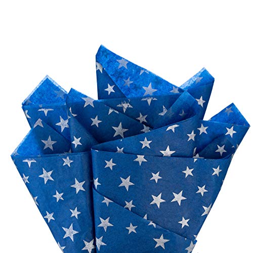 Tissue Paper Silver Star Navy Blue Gift Wrapping Paper for DIY Crafts,Pack Bags - 50 Sheets