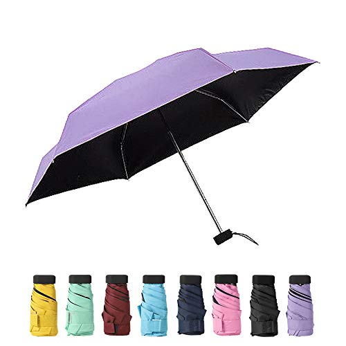 TOPTIE Mini Windproof Travel Umbrella, Compact Sun & Rain Umbrella with UV Protection (Purple)