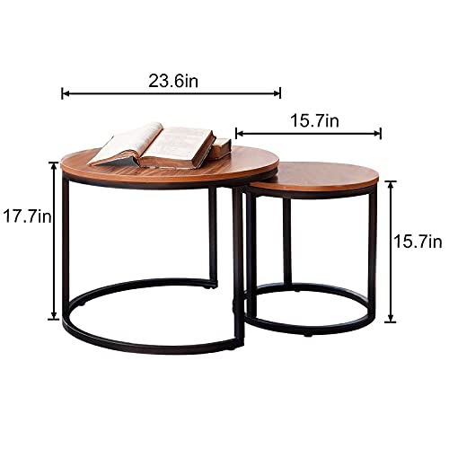 aboxoo Coffee Table Nesting Side Set of 2 End Table Top Sturdy Metal Frame Desk Centerpiece Living Room Bedroom Apartment Modern Industrial Simple Nightstand