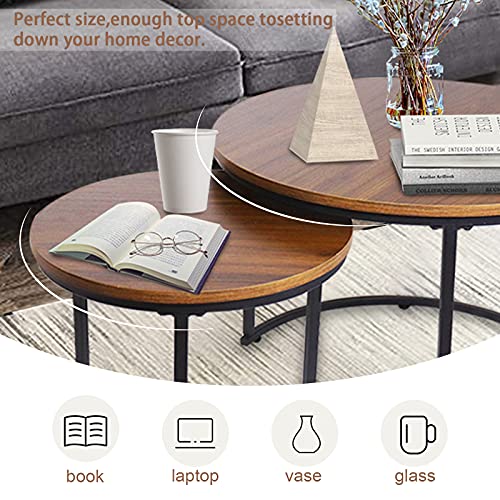 aboxoo Coffee Table Nesting Side Set of 2 End Table Top Sturdy Metal Frame Desk Centerpiece Living Room Bedroom Apartment Modern Industrial Simple Nightstand