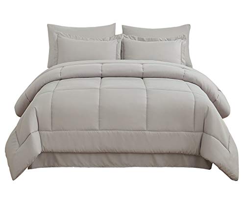 EMME Grey Comforter Set Twin Bed in A Bag 5 Pieces, Down Alternative Brushed Microfiber Bedding Comforter Set with Sheets, Ultra Soft and Comfortable Bed Set for All Season (Twin/Twin XL, Grey)