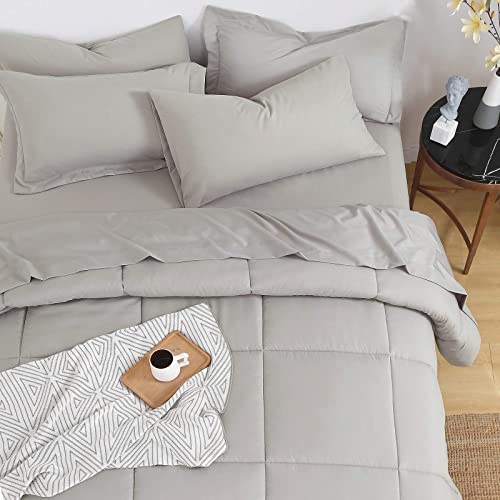 EMME Grey Comforter Set Twin Bed in A Bag 5 Pieces, Down Alternative Brushed Microfiber Bedding Comforter Set with Sheets, Ultra Soft and Comfortable Bed Set for All Season (Twin/Twin XL, Grey)