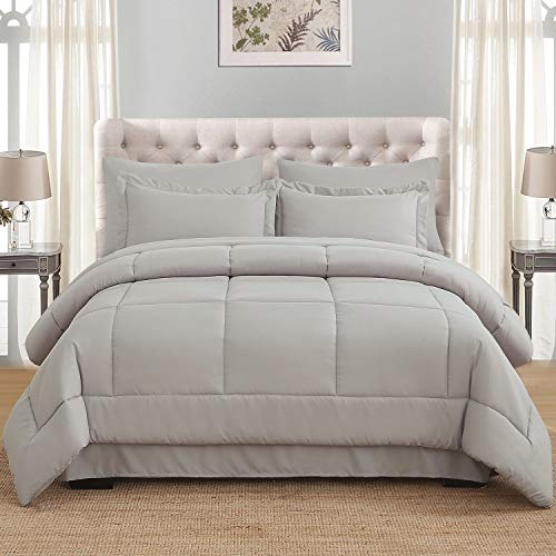 EMME Grey Comforter Set Twin Bed in A Bag 5 Pieces, Down Alternative Brushed Microfiber Bedding Comforter Set with Sheets, Ultra Soft and Comfortable Bed Set for All Season (Twin/Twin XL, Grey)