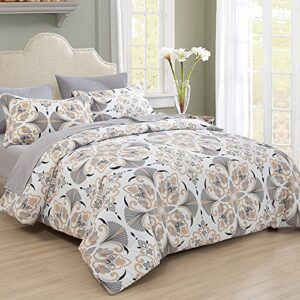 EMME Botanical Floral Comforter Set with Sheets Queen Size 7 Pieces，Brushed Microfiber Bed in a Bag, Ultra Soft and Comfortable Bedding Set for Girls (White Floral, 7-Piece Full/Queen)