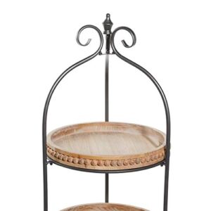 Deco 79 Metal Arched Beaded 3 Shelves Shelving Unit with Scroll Top, 17" x 17" x 51", Brown