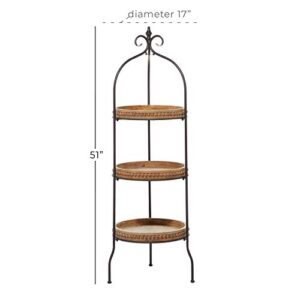 Deco 79 Metal Arched Beaded 3 Shelves Shelving Unit with Scroll Top, 17" x 17" x 51", Brown