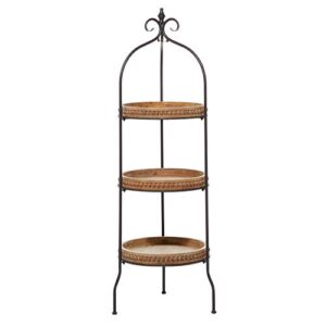 Deco 79 Metal Arched Beaded 3 Shelves Shelving Unit with Scroll Top, 17" x 17" x 51", Brown