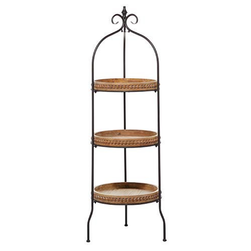 Deco 79 Metal Arched Beaded 3 Shelves Shelving Unit with Scroll Top, 17" x 17" x 51", Brown