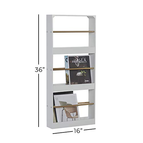 Deco 79 Glam Wood Rectangle Wall Shelf, 16" x 4" x 36", White