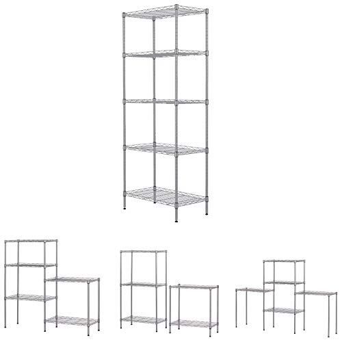 5 Tier Wire Shelving Unit Floor Standing Storage Rack,Steel Storage Shelf for Office Kitchen (Silver)