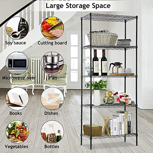 5 Tier Wire Shelving Unit Floor Standing Storage Rack,Steel Storage Shelf for Office Kitchen (Silver)