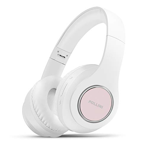 pollini Bluetooth Headphones Wireless, 40H Playtime Foldable Over Ear Headphones with Microphone, Deep Bass Stereo Headset with Soft Memory-Protein Earmuffs for iPhone/Android Cell Phone/PC (White)