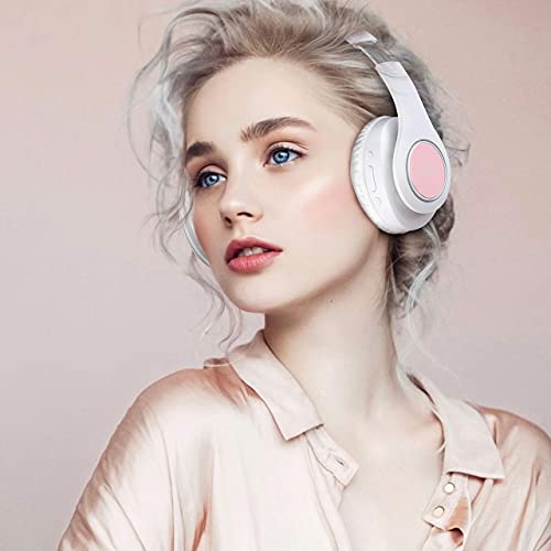 pollini Bluetooth Headphones Wireless, 40H Playtime Foldable Over Ear Headphones with Microphone, Deep Bass Stereo Headset with Soft Memory-Protein Earmuffs for iPhone/Android Cell Phone/PC (White)