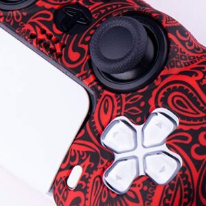 9CDeer 1 Piece of Silicone Transfer Print Protective Cover Skin + 10 Thumb Grips for Playstation 5 / PS5 / Dualsense Controller Foliage Red