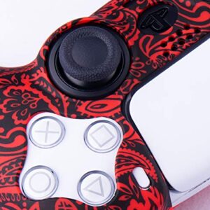 9CDeer 1 Piece of Silicone Transfer Print Protective Cover Skin + 10 Thumb Grips for Playstation 5 / PS5 / Dualsense Controller Foliage Red