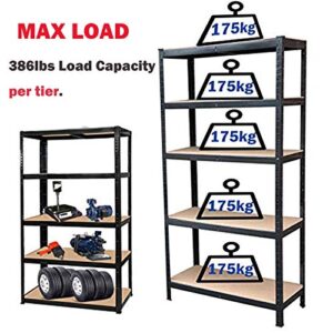 Bowoshen Storage Shelves 5-Tier 59in Height Garage Shelving Unit Rack Metal Shelf Heavy Duty 386lb Load per Tier, Adjustable Utility Shelves for Garage, Warehouse, Living Room, Office (71")