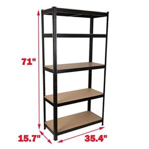 Bowoshen Storage Shelves 5-Tier 59in Height Garage Shelving Unit Rack Metal Shelf Heavy Duty 386lb Load per Tier, Adjustable Utility Shelves for Garage, Warehouse, Living Room, Office (71")