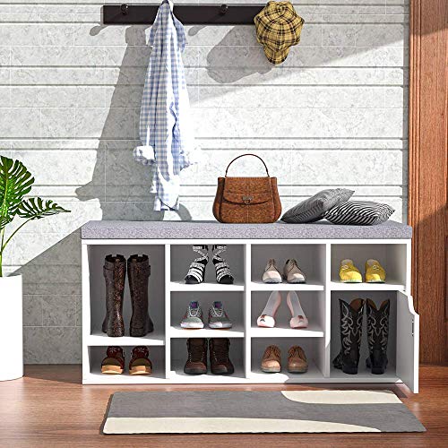 LGHM Shoe Storage Bench, Entryway Bench with Shoe Storage,3-Tier Shoe Rack Bench with Adjustable Shelf, Ideal for Entryway Livingroom Bedroom or RV, White