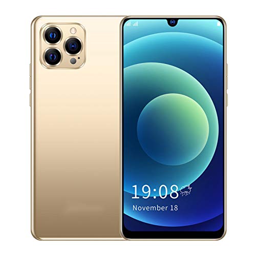 Dilwe1 i12 Pro MAX Unlocked Smartphone, 6.26in HD Bang Screen Mobile Phone, 1+8G Dual Sim Cell Phone with Free 128G Memory Card for Android 10.0 Gold(US)