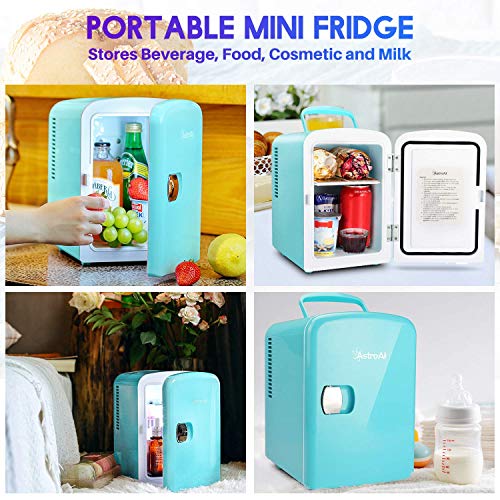 AstroAI Mini Fridge 4 Liter/6 Can AC/DC Portable Thermoelectric Cooler and Warmer for Skincare, Breast Milk, Foods, Medications, Bedroom and Travel, Teal (Renewed)