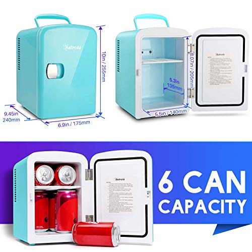 AstroAI Mini Fridge 4 Liter/6 Can AC/DC Portable Thermoelectric Cooler and Warmer for Skincare, Breast Milk, Foods, Medications, Bedroom and Travel, Teal (Renewed)