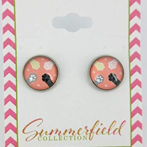 Stainless Steel Peach Cat Paw Print Glass Stud Earrings 12mm