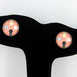 Stainless Steel Peach Cat Paw Print Glass Stud Earrings 12mm