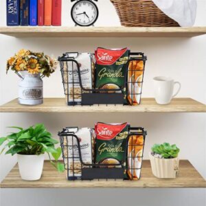 Stackable Wire Baskets for Pantry Storage and Organization Produce Basket with Handles Freezer Metal Baskets for Kitchen Cabinets, Pantry, Closets, Bathrooms-Black-2Pack