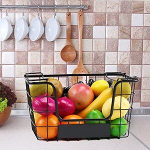 Stackable Wire Baskets for Pantry Storage and Organization Produce Basket with Handles Freezer Metal Baskets for Kitchen Cabinets, Pantry, Closets, Bathrooms-Black-2Pack