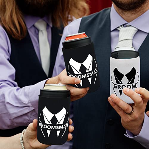 LADY & HOME Set of 7 Groom and Groomsmen Can Coolers, Groomsmen Proposal Can Sleeve Favors for Bachelor Party & Wedding Party (Bold)