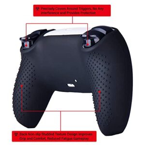 YoRHa Silicone Rubber Back Dots Carving Customizing Skin Cover for PS5 Dualsense Controller x 1(BH Green) with Pro Thumb Grips x 10