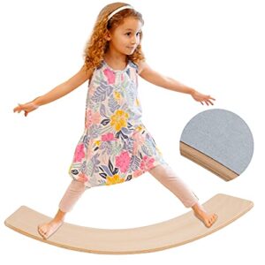 glintoper wooden wobble balance board, 27.5 inch kid natural wood yoga board curvy board, kids toddler open ended learning toy, great kids learning toy for body training, wooden rocker board kid size