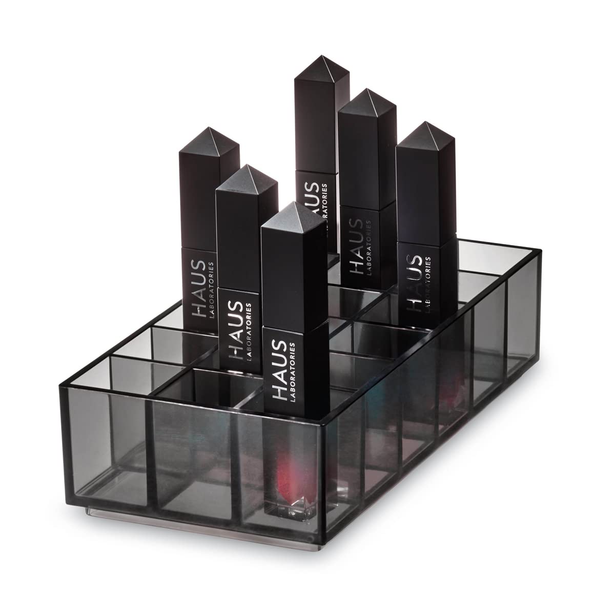 iDesign The Sarah Tanno Collection Plastic Lipstick Organizer, Made from Recycled Plastic, Black/Smoke 8 x 4 x 2"