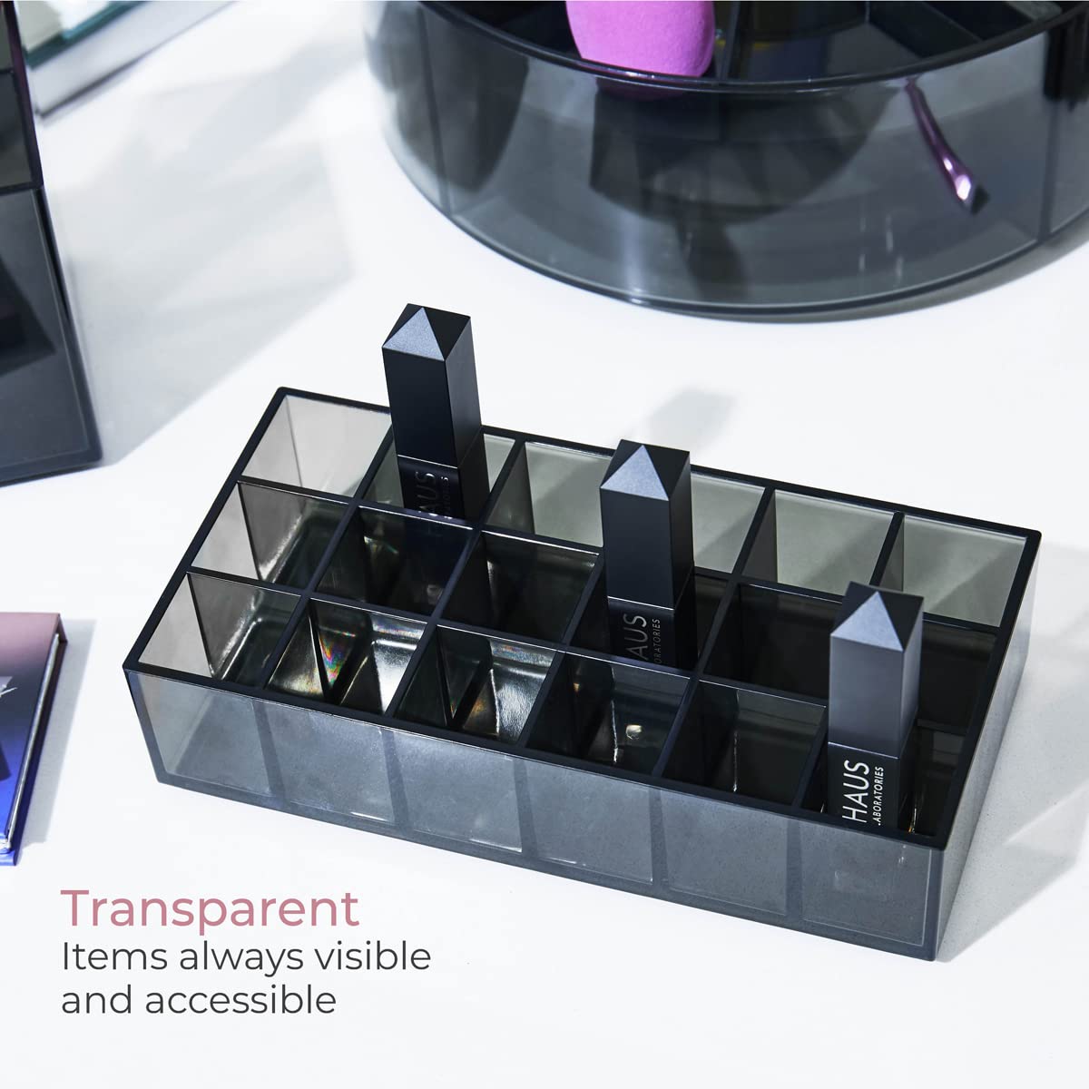 iDesign The Sarah Tanno Collection Plastic Lipstick Organizer, Made from Recycled Plastic, Black/Smoke 8 x 4 x 2"